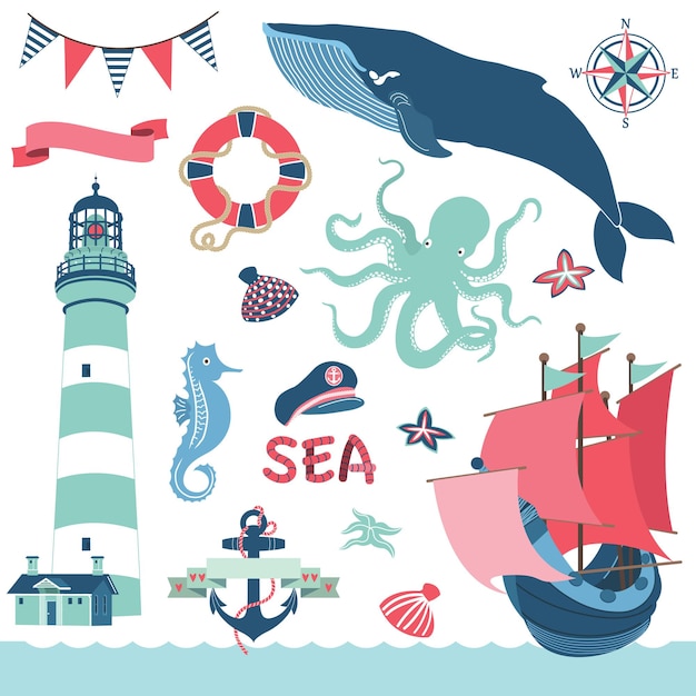 Nautical Themed Collection of Vibrant Illustrations and Icons | Jiffy ...