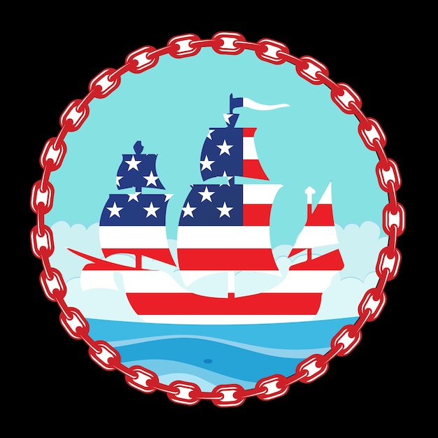 Patriotic Sailing Ships Waving American Flag on the Ocean | Jiffy Designs