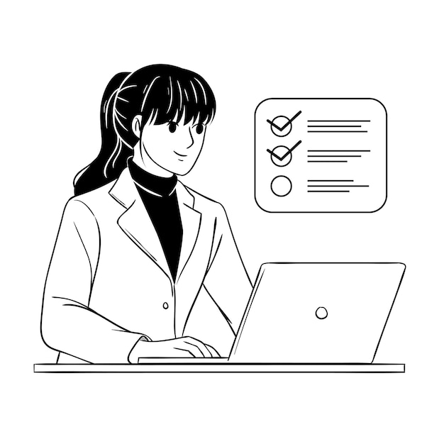 Focused Young Woman Completing Checklist on Laptop | Jiffy Designs