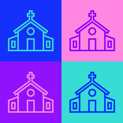 Pop Art Line Church Building Icon Isolated On Color Background ...