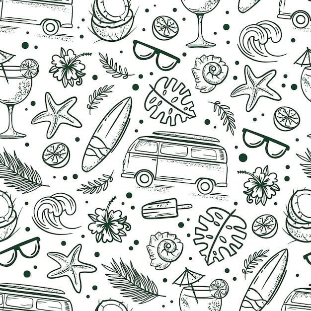 Vibrant Summer Beach Doodles in Monochrome | Jiffy Designs