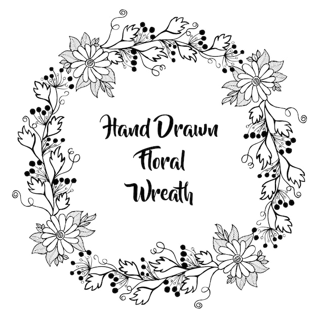 Intricate Hand-Drawn Floral Wreath with Delicate Flourishes | Jiffy Designs
