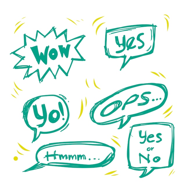 Colorful Doodle Speech Bubbles Expressing Excitement and Uncertainty ...