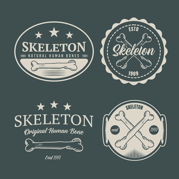 Vintage Skeleton Badges with Crossed Bones and Retro Typography | Jiffy ...