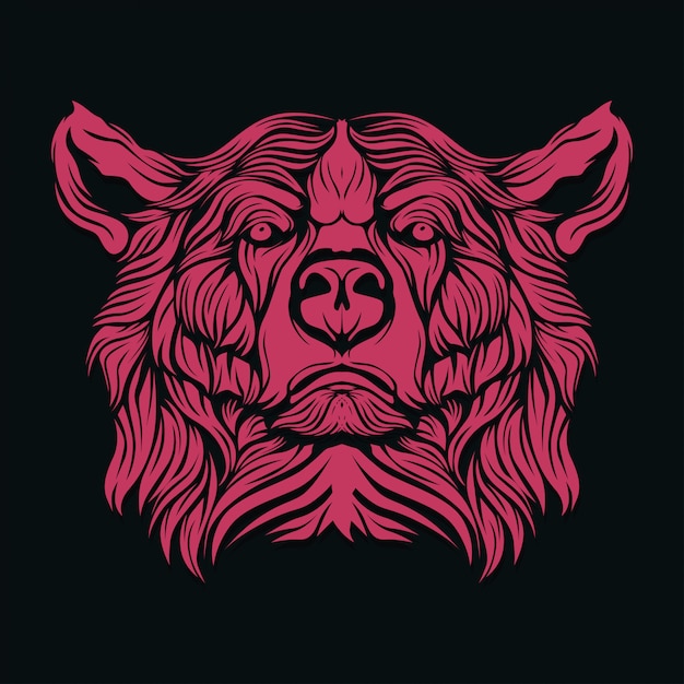 Fierce Pink Bear Head with Intricate Line Art Design | Jiffy Designs