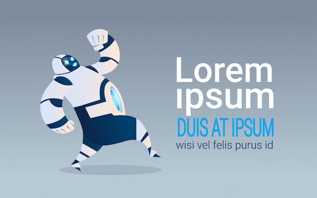 Futuristic Robot Character with Sample Text on Gradient Backdrop | Jiffy Designs