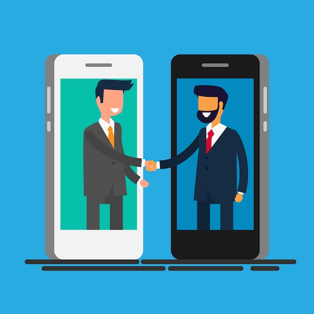 Two Businessmen Shaking Hands on Smartphone Screens | Jiffy Designs