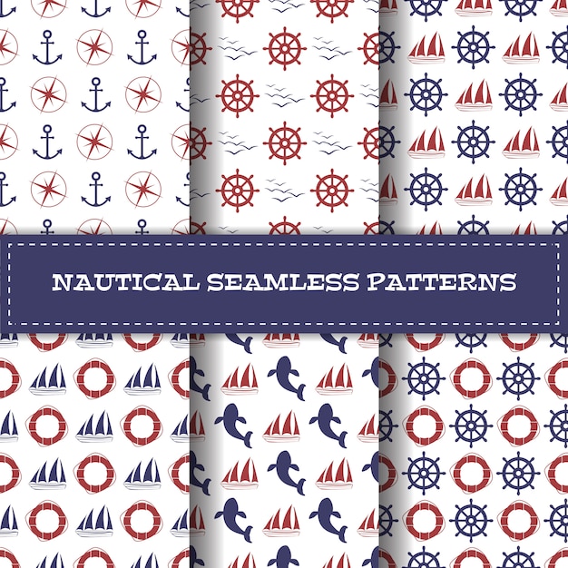 Nautical Seamless Patterns with Anchors, Wheels, and Sailboats | Jiffy Designs