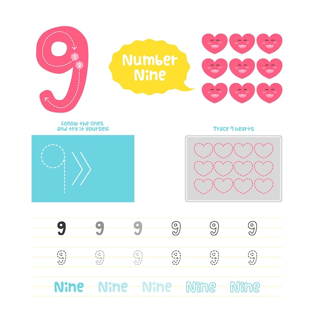 Vibrant Collection of Number Nine Themed Elements | Jiffy Designs