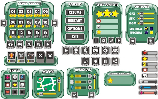 Diverse Game Menu Icons and Elements in Retro Video Game Style | Jiffy ...