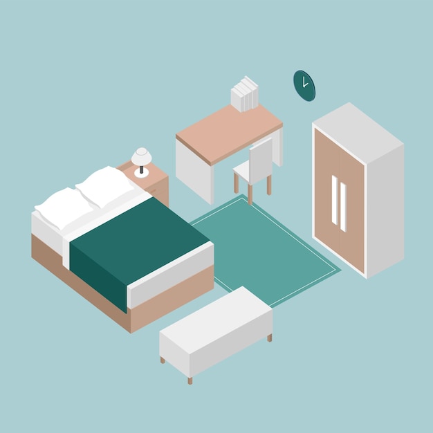 Cozy Isometric Bedroom with Minimalist Decor and Furnishings | Jiffy ...