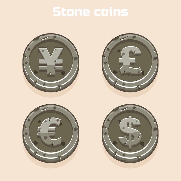 Diverse Collection of Stone Coins with Currency Symbols | Jiffy Designs