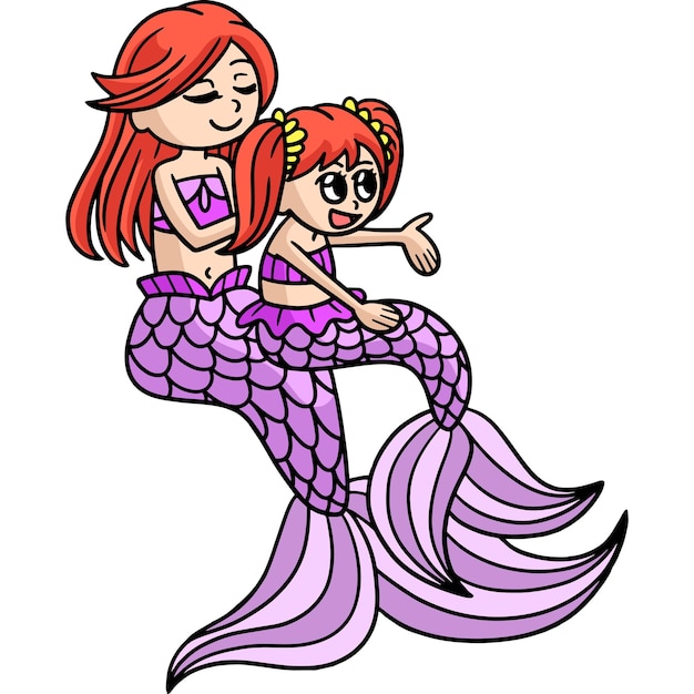 Vibrant Mermaid Mother and Child Illustration | Jiffy Designs