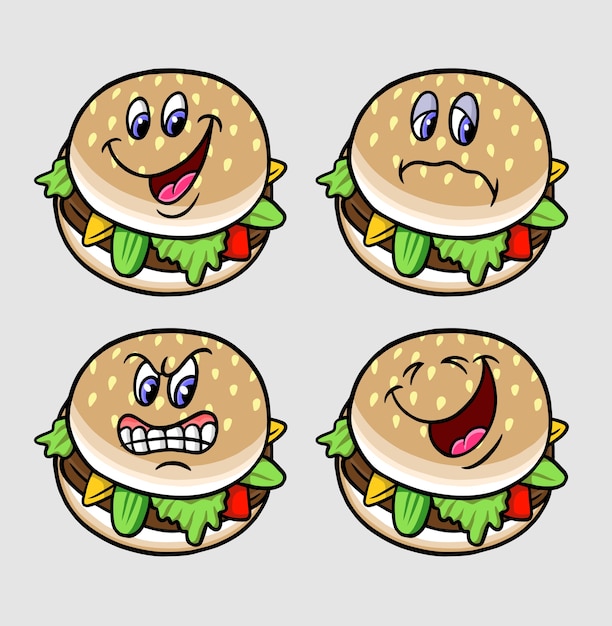 Delightful Burger Emoji Collection with Diverse Expressions | Jiffy Designs