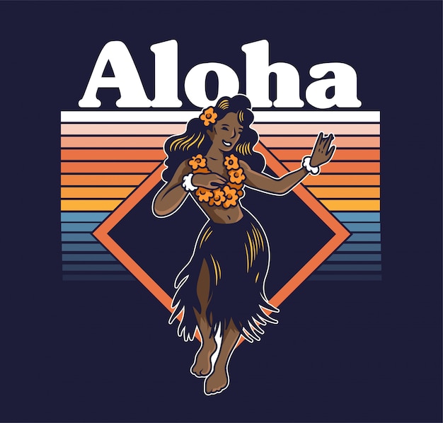 Vibrant Aloha Hula Dancer in Retro Sunset Illustration | Jiffy Designs