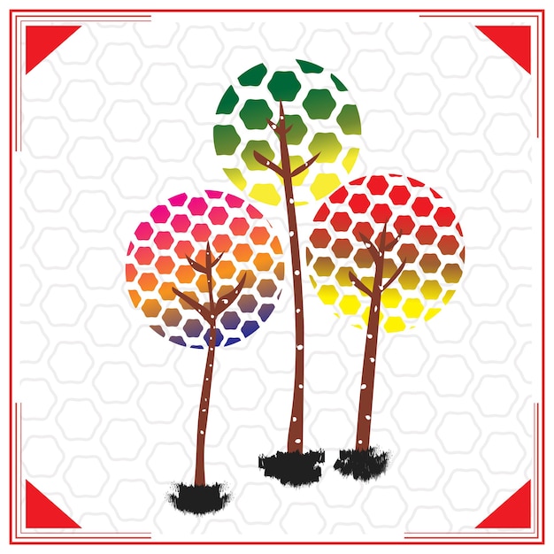 Vibrant Hexagonal Forest: A Mosaic of Colorful Trees | Jiffy Designs