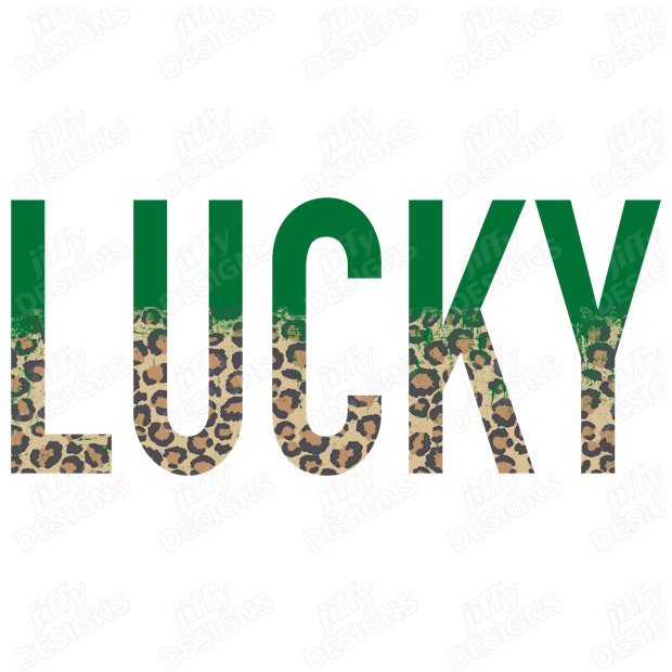 'Lucky' Bold Green Letters with Leopard Print Infill | Jiffy Designs