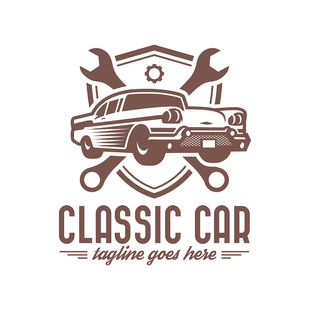 Vintage Auto Repair Shop Emblem with Classic Car Silhouette | Jiffy Designs