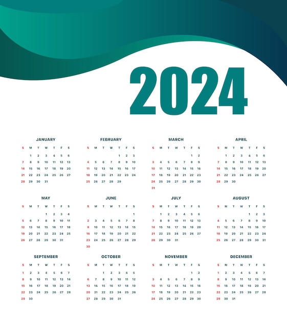 Vibrant Teal Waves and Bold 2024 Calendar Design | Jiffy Designs