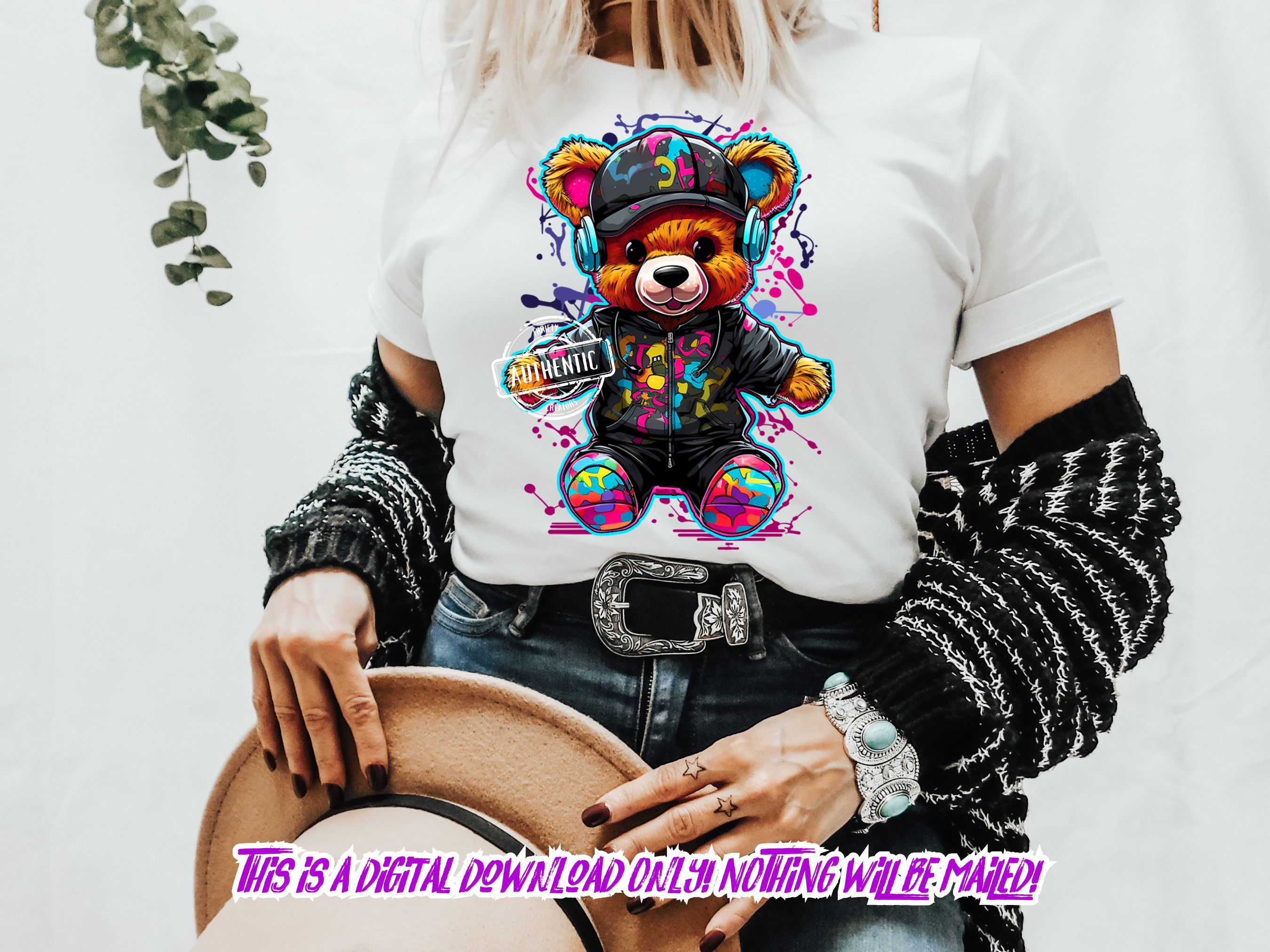 Hip Hop Teddy Bear Adorned in Vibrant Splatter Paint and Headphones ...