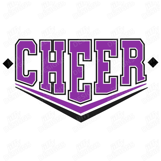 'Cheer' Bold Purple Text with Geometric Black Accents | Jiffy Designs