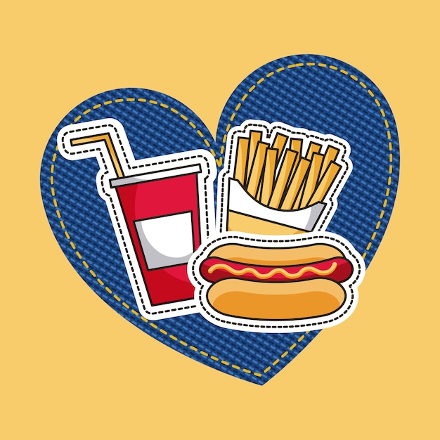 Delightful Denim Heart-Shaped Fast Food Emblem | Jiffy Designs