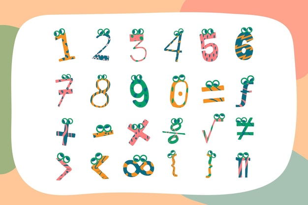 Whimsical Illustrated Numbers and Mathematical Symbols Collection ...