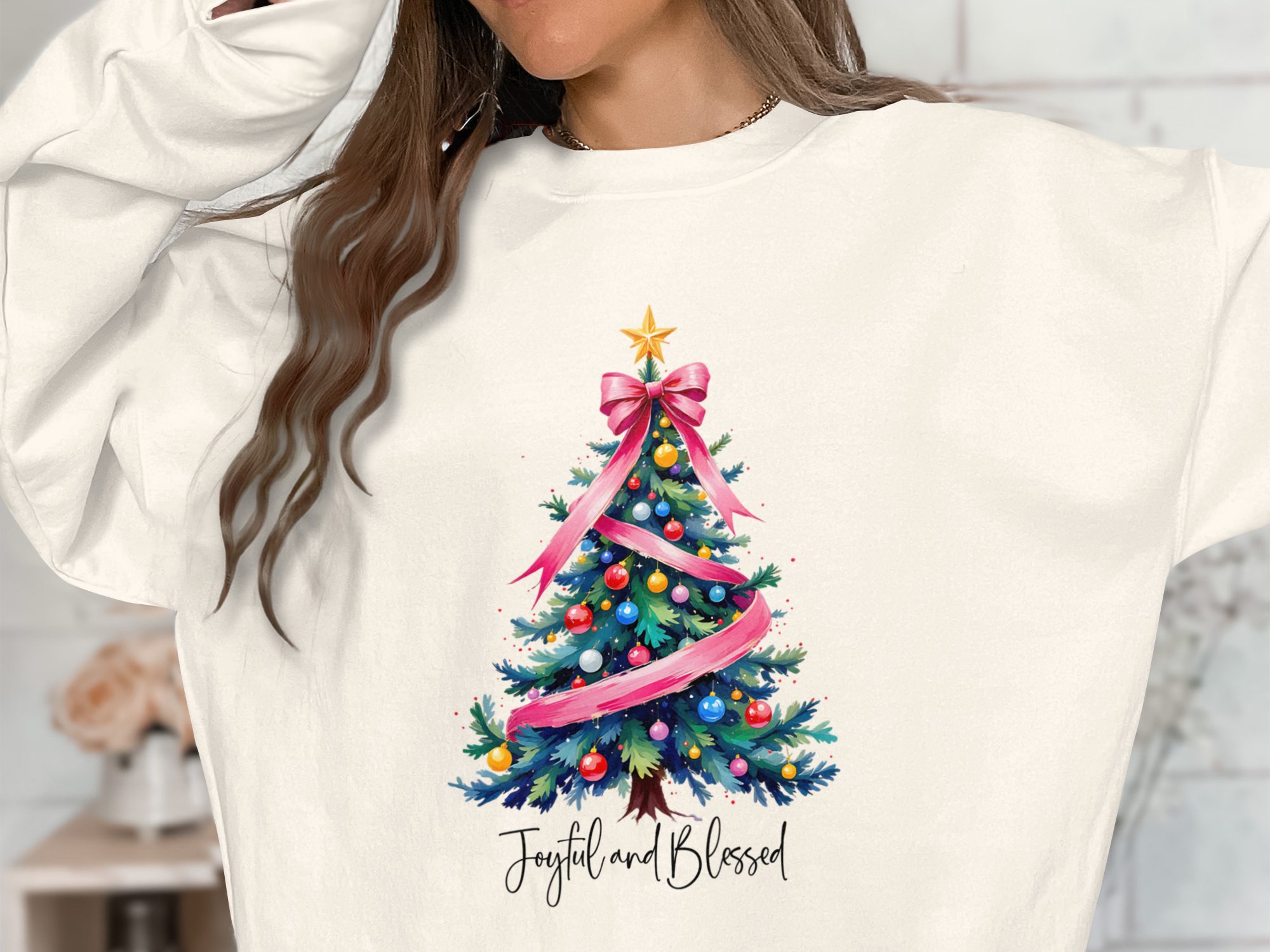 'Joyful and Blessed' Festive Christmas Tree with Vibrant Ornaments and ...