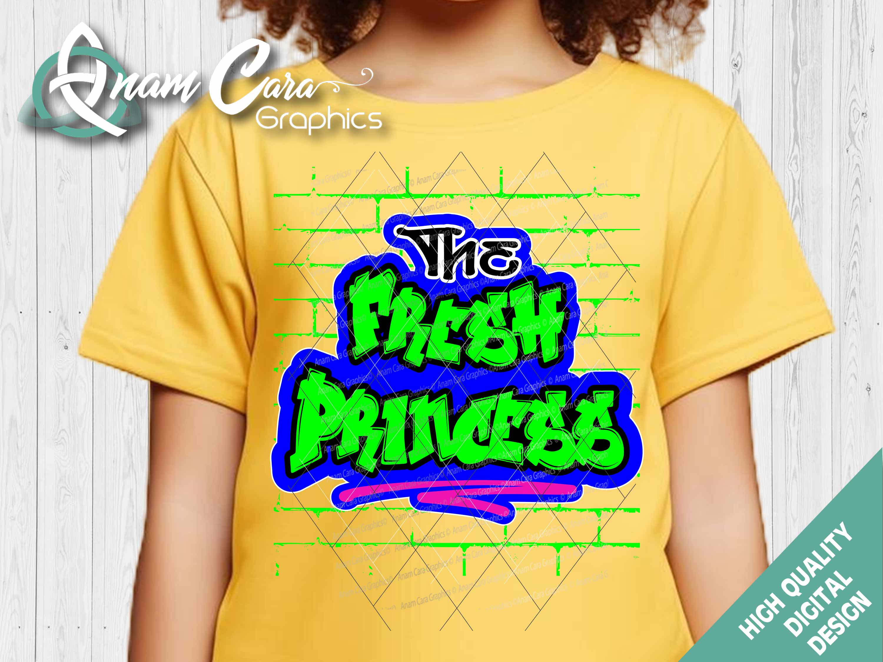 'The Fresh Princess' Graffiti-Style Text on Neon Green Brick Background ...