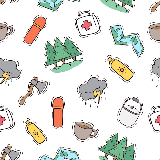 Vibrant Outdoor Adventure Symbols in Seamless Pattern | Jiffy Designs