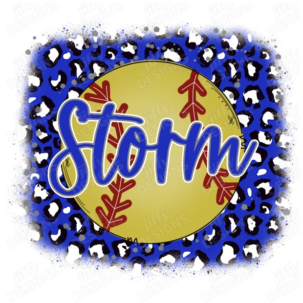 'Storm' Vibrant Softball Emblem with Leopard Print Border | Jiffy Designs