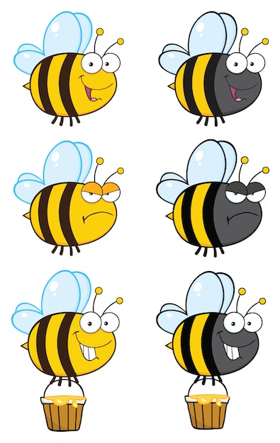 Whimsical Bee Characters with Diverse Expressions and Cupcake ...