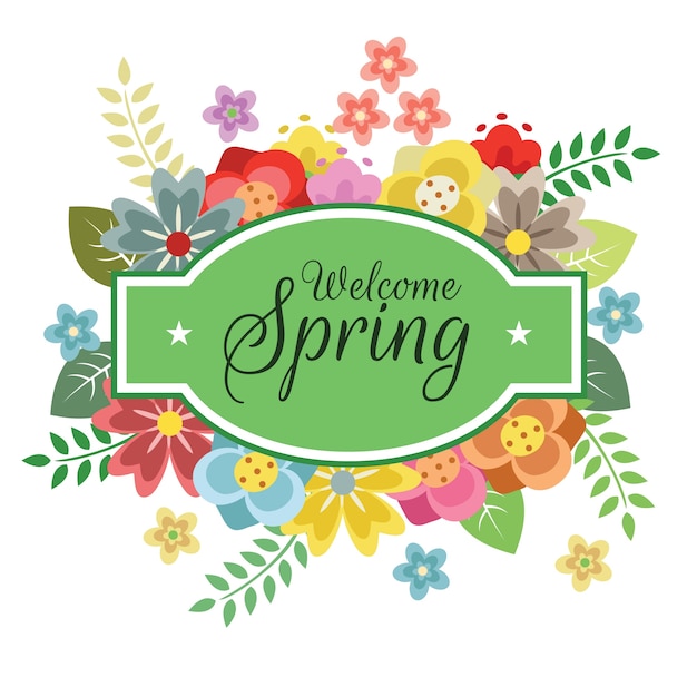 Vibrant Spring Floral Illustration with Welcome Spring Banner | Jiffy ...
