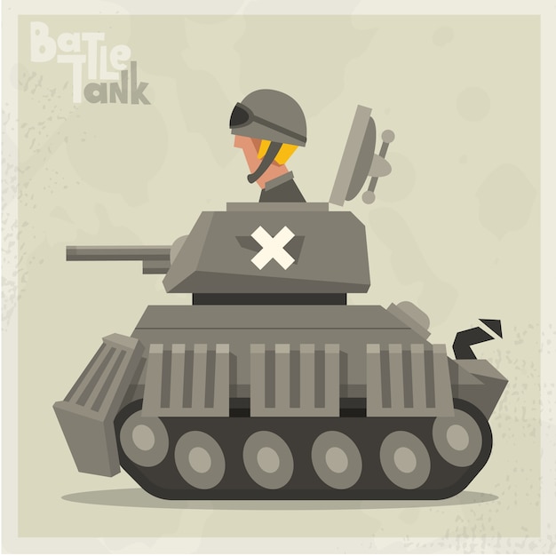 Vintage Illustration of Soldier Riding Armored Tank | Jiffy Designs