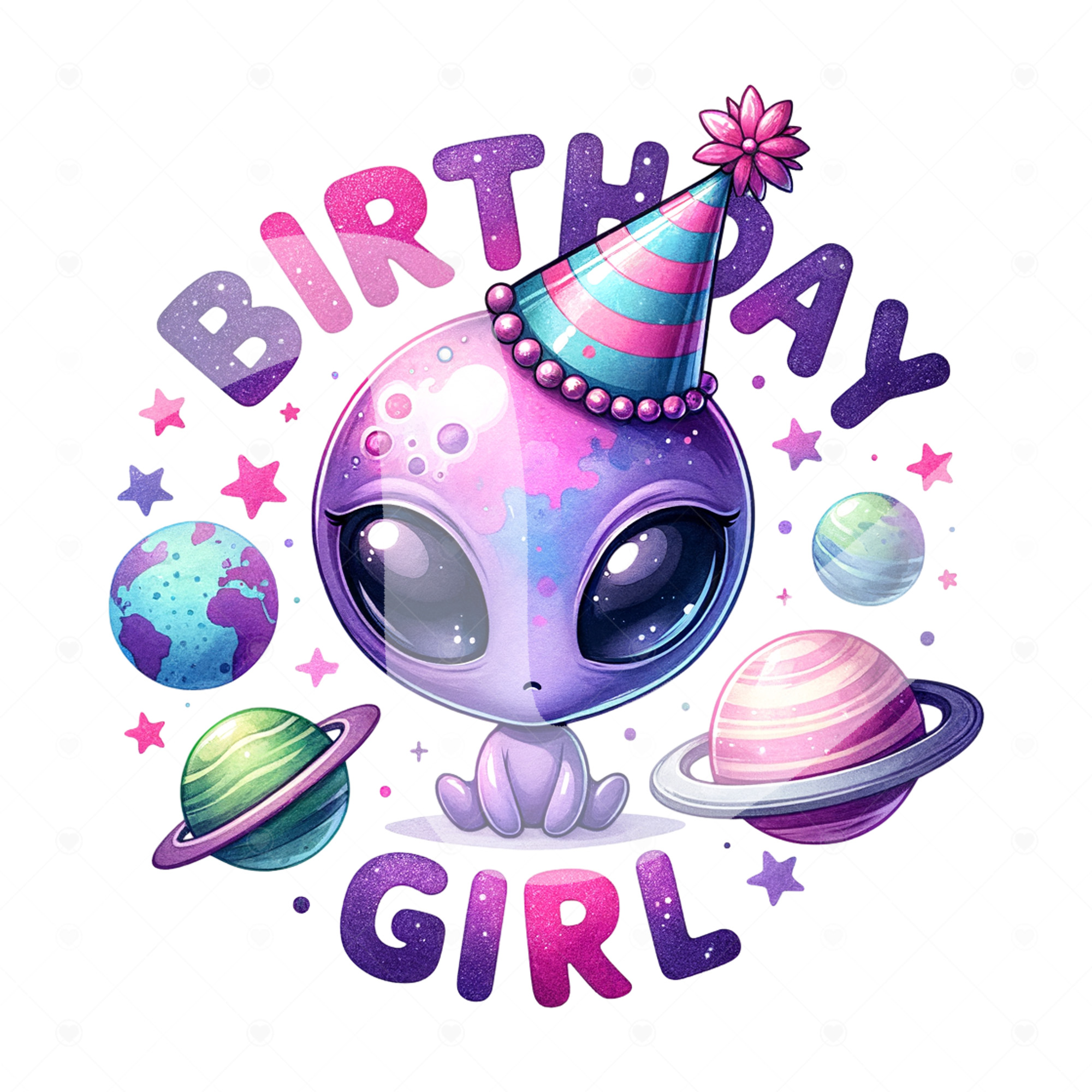 'Birthday Girl' Cosmic Alien Celebration with Colorful Planets and ...