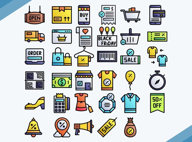Vibrant Retail Icons: Diverse Shopping Symbols in Playful Style | Jiffy ...