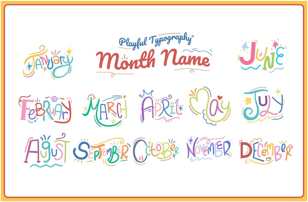 Colorful Playful Lettering of Monthly Calendar Names | Jiffy Designs