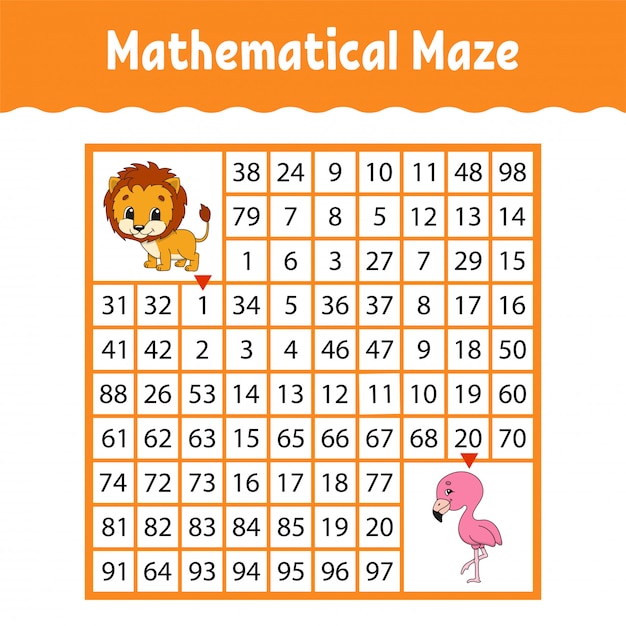 Colorful Mathematical Maze with Playful Lion and Flamingo | Jiffy Designs