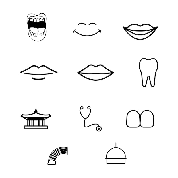 Expressive Mouth Illustrations: Diverse Lips, Teeth, and Dental Icons ...