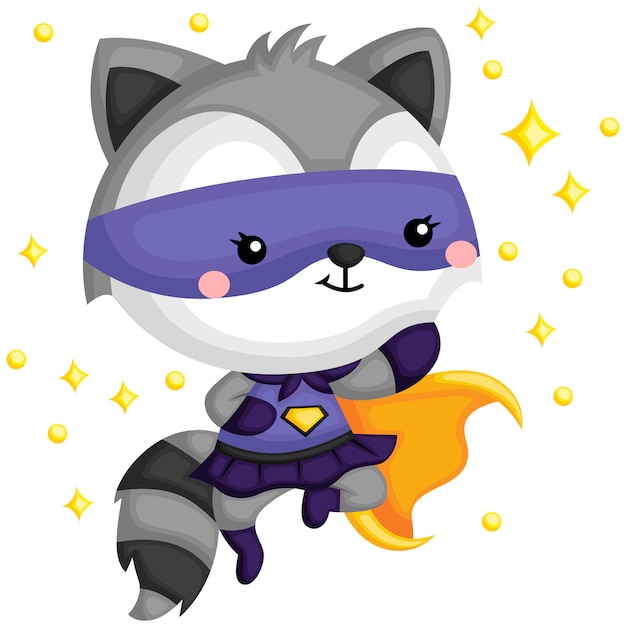 Cute Raccoon Superhero with Fiery Tail and Stars Background | Jiffy Designs