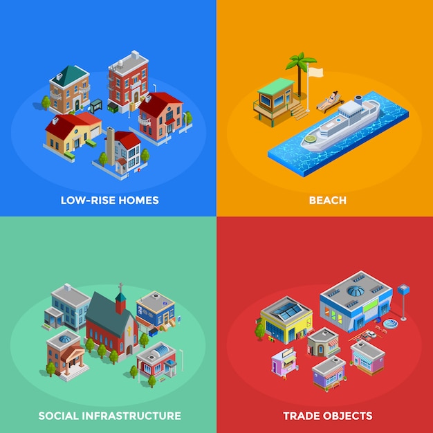 Diverse Isometric Collection of Architectural and Trade Elements ...