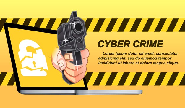Cyber Crime Warning Banner with Gun and Computer Illustration | Jiffy ...