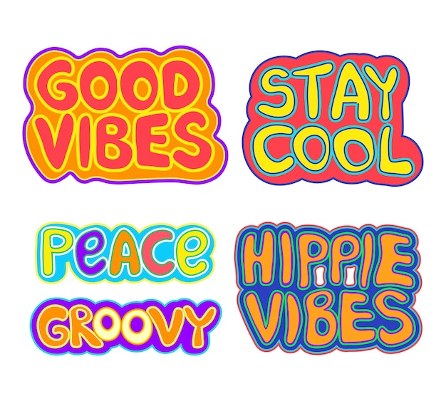 Colorful Retro Phrases Celebrating Positivity and Peace | Jiffy Designs