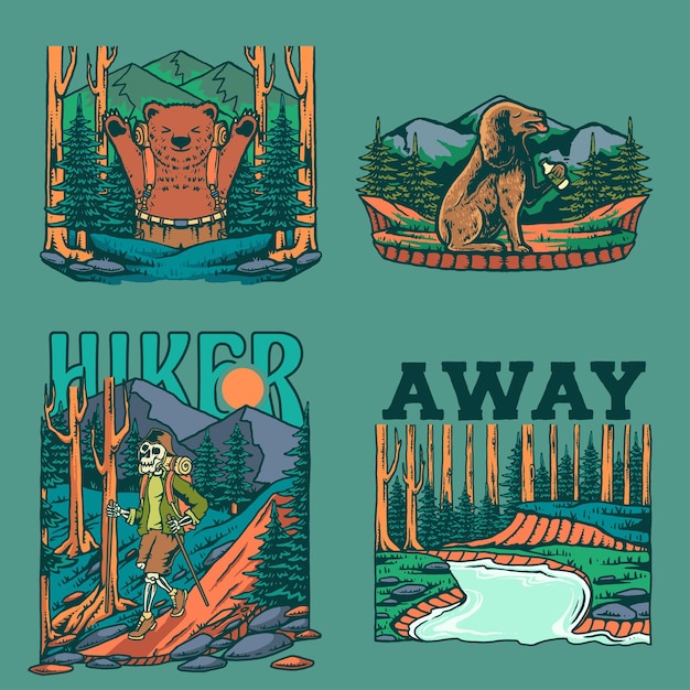 Vibrant Wilderness Scenes with Adventurous Creatures and Landscapes ...