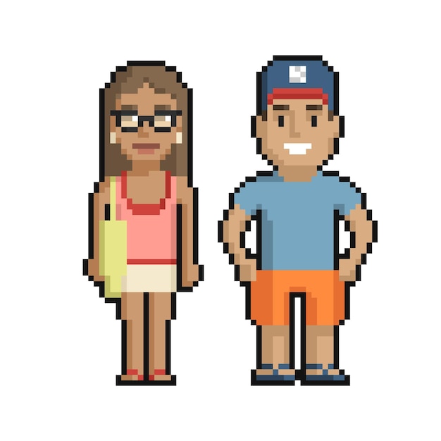 Charming Pixel Art Duo in Casual Attire | Jiffy Designs