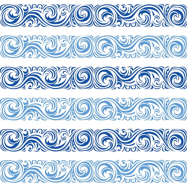Intricate Blue Wave Patterns Seamless Textile Design Collection | Jiffy ...