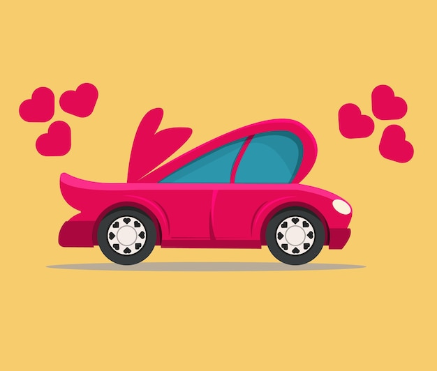 Stylized Pink Car with Hearts Illustration | Jiffy Designs