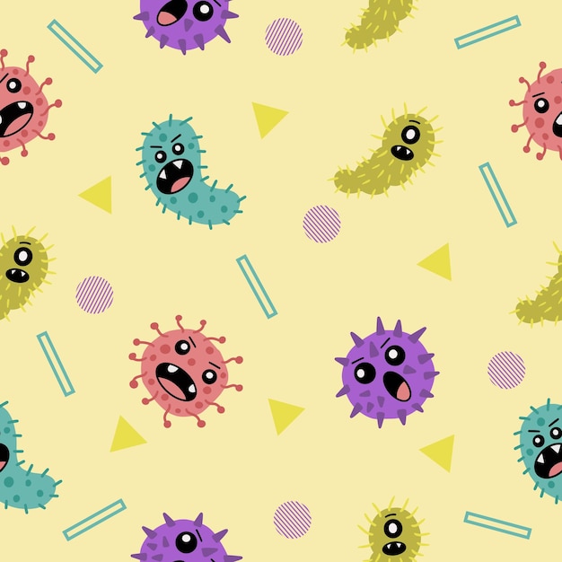 Playful Germ Characters Pattern on Beige Background | Jiffy Designs