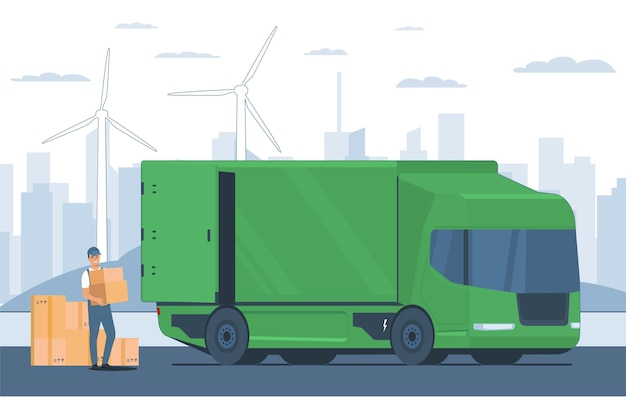 Eco-Friendly Urban Delivery Truck Transporting Goods in Sustainable ...