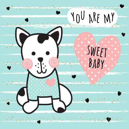 Vector Card Template With A Cute Dog And Pink Heart | Jiffy Designs